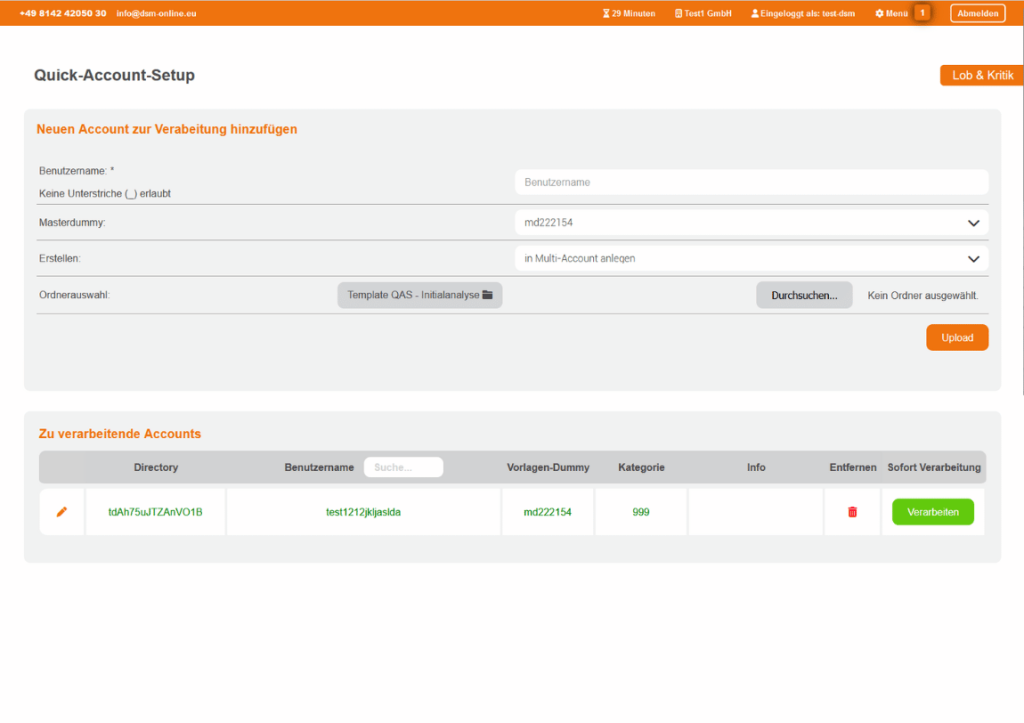 Quick Account Setup (QAS) - DSM-Online